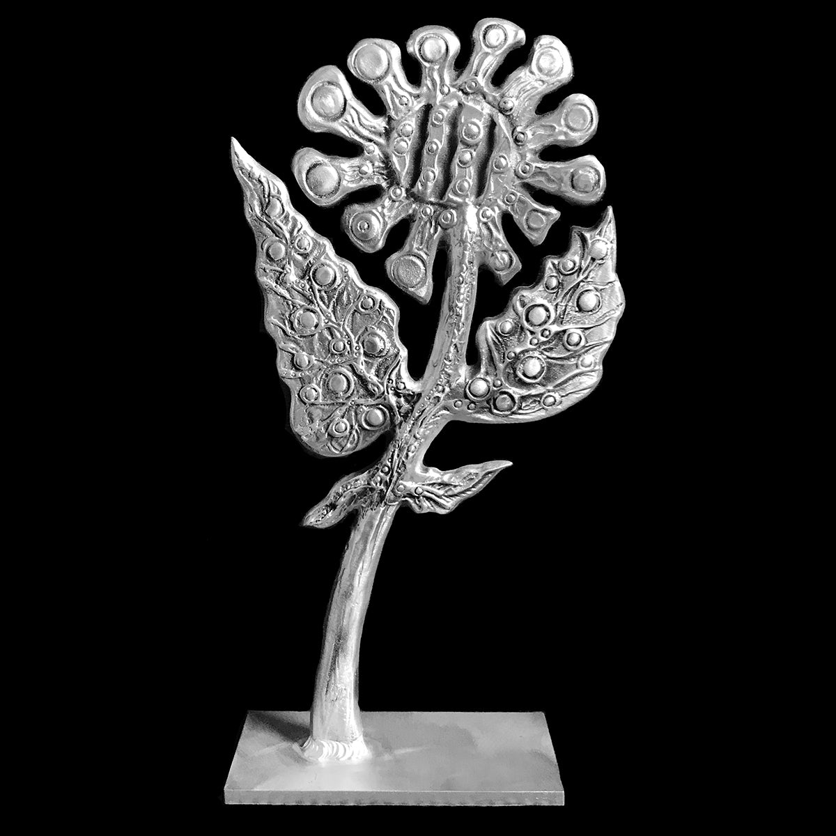 Flower Sculpture with Large Leaves on Base – Don Drumm Studios
